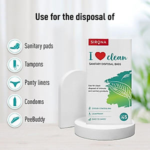Sirona Sanitary Disposal Bags - 45 | Leakproof, Odor-Concealing Disposal for Tampons, Pads, Liners & More | Hygienic & Travel-Friendly (45 Pack)