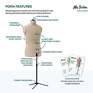 Dritz Mr. Tailor Adjustable Dress Form, Male, Black