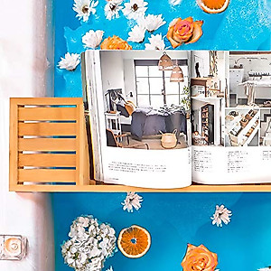 Bamboo Bathtub Organizer Bathroom Caddy Organizer Non Slip Bath Serving Table Tray for Wine Glass Books Shampoo Soap Razors (Original)