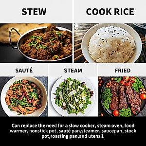 Eamoment 5.5QT Programmable Slow Cooker With Timer,Non Stick Aluminum Alloy Liner.SLOW COOK HIGH/SLOW COOK LOW/WHITE RICE/STEAM/SAUTE/WARM/DELAY,and Other Practical Functions