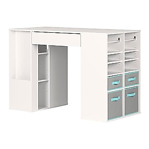 South Shore Crea Counter-Height Craft Table with Scratchproof Surface and Interchangeable Modules - 4 baskets included, Pure White