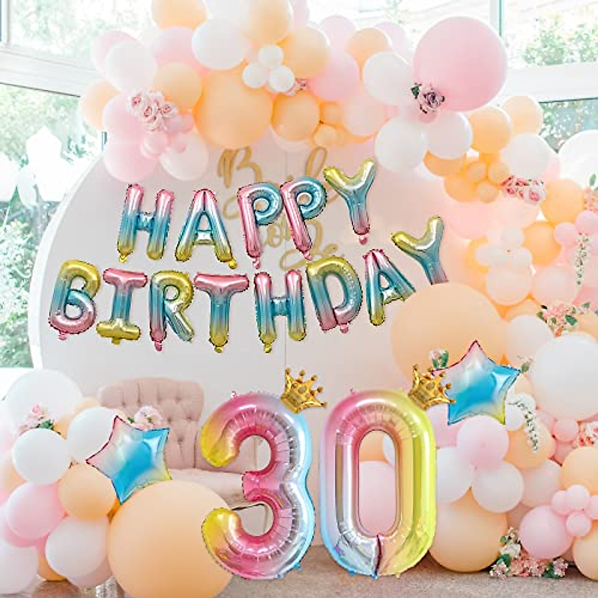 16Pcs Happy Birthday Balloons Banner, Gradient Happy Birthday Party Balloons 16 Inch Colorful Foil Letter Sign Balloons Banner Bunting for Girls Kids Baby Shower 30th Party Supplies