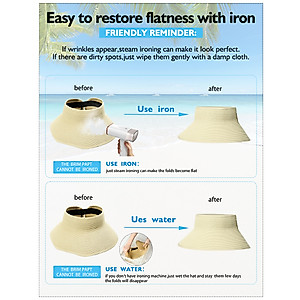 Straw Sun Visor Hats for Women, Pakcable Roll-Up Wide Brim Ponytail Summer Beach Hat, Straw Hats for Women UV Protection, Beach Hats for Women for Girls Holiday Summer Vacation Travel (Dark Coffee)