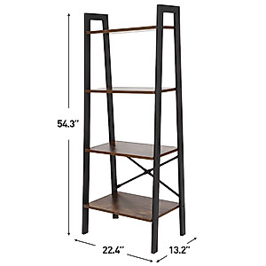 ZENY 4-Tier Bookshelf, Ladder Bookcase, Multifunctional Ladder-Shaped Plant Flower Stand Rack Bookrack Storage Shelves (Rustic Brown)