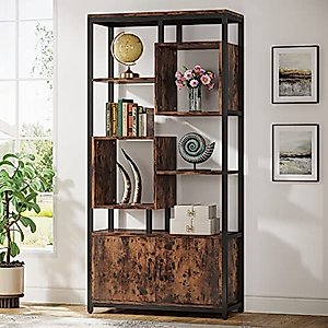 Tribesigns Bookcase with Door, Industrial 4-Tier Etagere Bookshelf with Storage Cabinet, Freestanding Tall Book Shelves Display Shelf for Home Office, Living Room