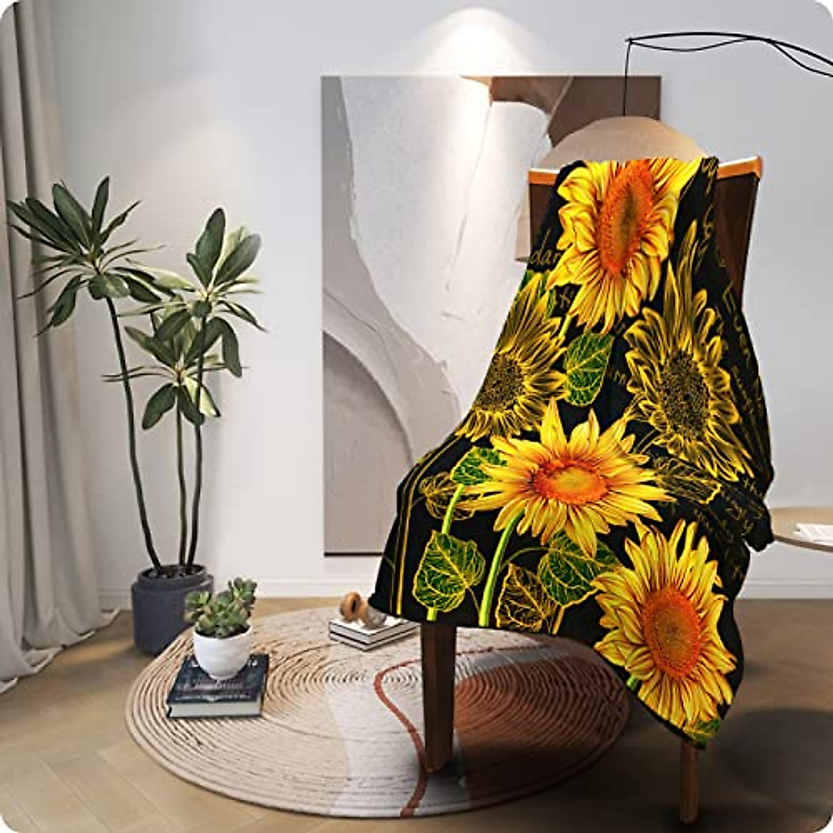 Sunflower Blanket Flower Soft Throw Blanket Bright Yellow Warm Lightweight Blankets Sunflower Gifts for Women Small Travel Plush Blanket for Bed Sofa Living Room Decor 40x50inch