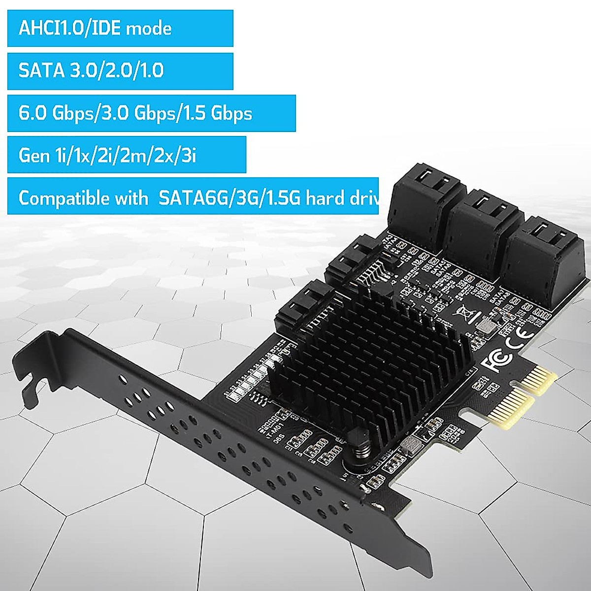 Heayzoki Ports PCI-E to SATA 3.0 Card,PCI Express PCI-e Expansion Card,PCI-E to SATA3.0 Controller Expansion Board,for 7/8/XP/10,with Driver Disc,Semi-High Baffle