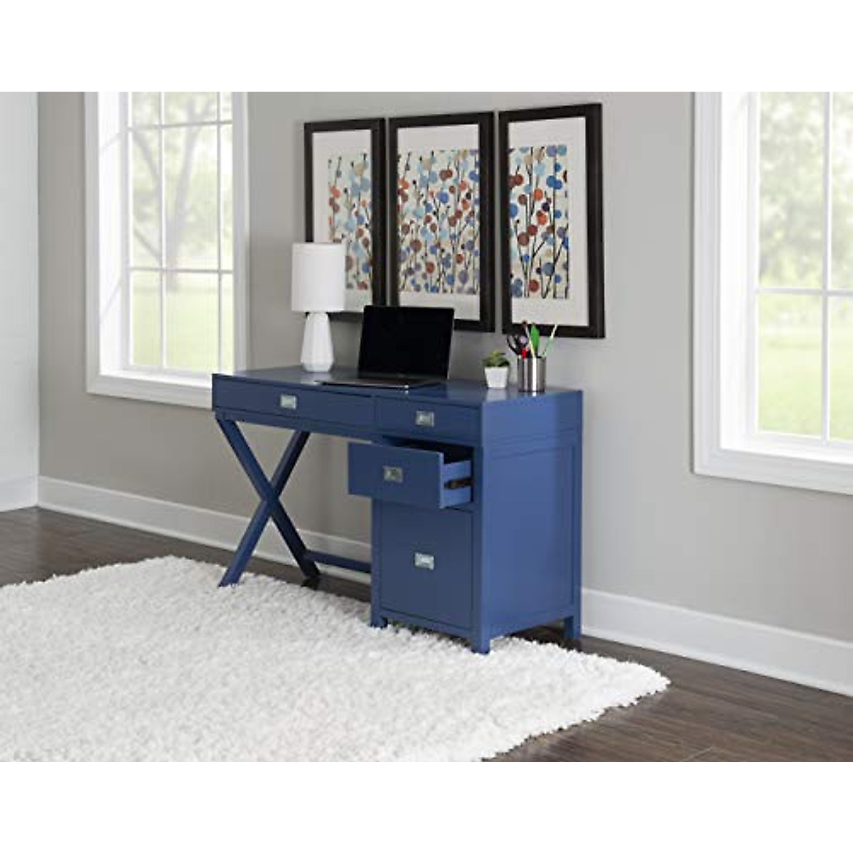 Linon Sadie Navy Blue Modern Classic Side Storage Desk