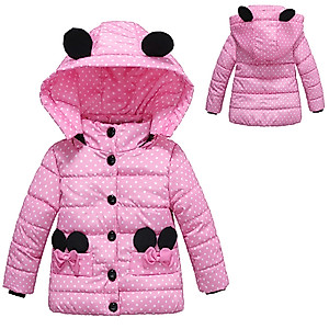 Girls Zip up Hoodie Jacket Hooded Warm Puffer Jacket Parka Coat Outwear with Pockets for Fall Winter Pink