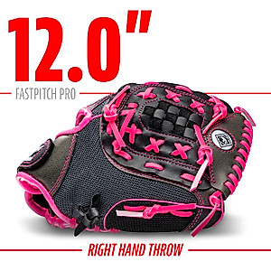 Franklin Sports Softball Glove - Left and Right Handed Softball Windmill Fastpitch Pro Series Adult and Youth Fielding Glove - 12 Inch Right Hand Throw - Pink