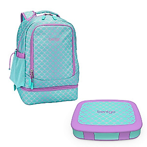 Bentgo 2-in-1 Backpack & Insulated Lunch Bag Set With Kids Prints Lunch Box (Mermaid Scales)