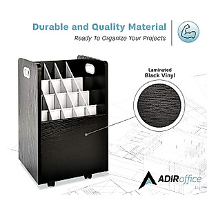 Adir Mobile Blueprint Roll File Holder - Architectural Plan Storage Organizer for Home Office or School Use 20 Slots (Black)