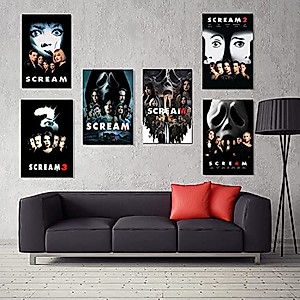 Scream Poster Sets 6 for Room Aesthetic Horror Movie Canvas Wall Art Modern Thriller Wall Decor Prints for Living Room Bedroom 12x18in Unframed