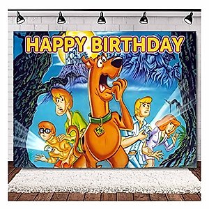 Cartoon Scooby Doo Photography Backdrops Mystery Machine Van Halloween Scooby Doo Zombie Island Photo Background 5x3ft for Kids Birthday Party Decoration Banner
