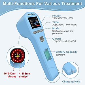 Kdvioo Cold Laser Therapy Device, Portable Red Light Therapy with 4pcs 808nm and 16pcs 650nm, Near Infrared Laser Therapy Relieve Pain and Accelerates Wound Healing for Pets Dogs Horse Cats (Blue)