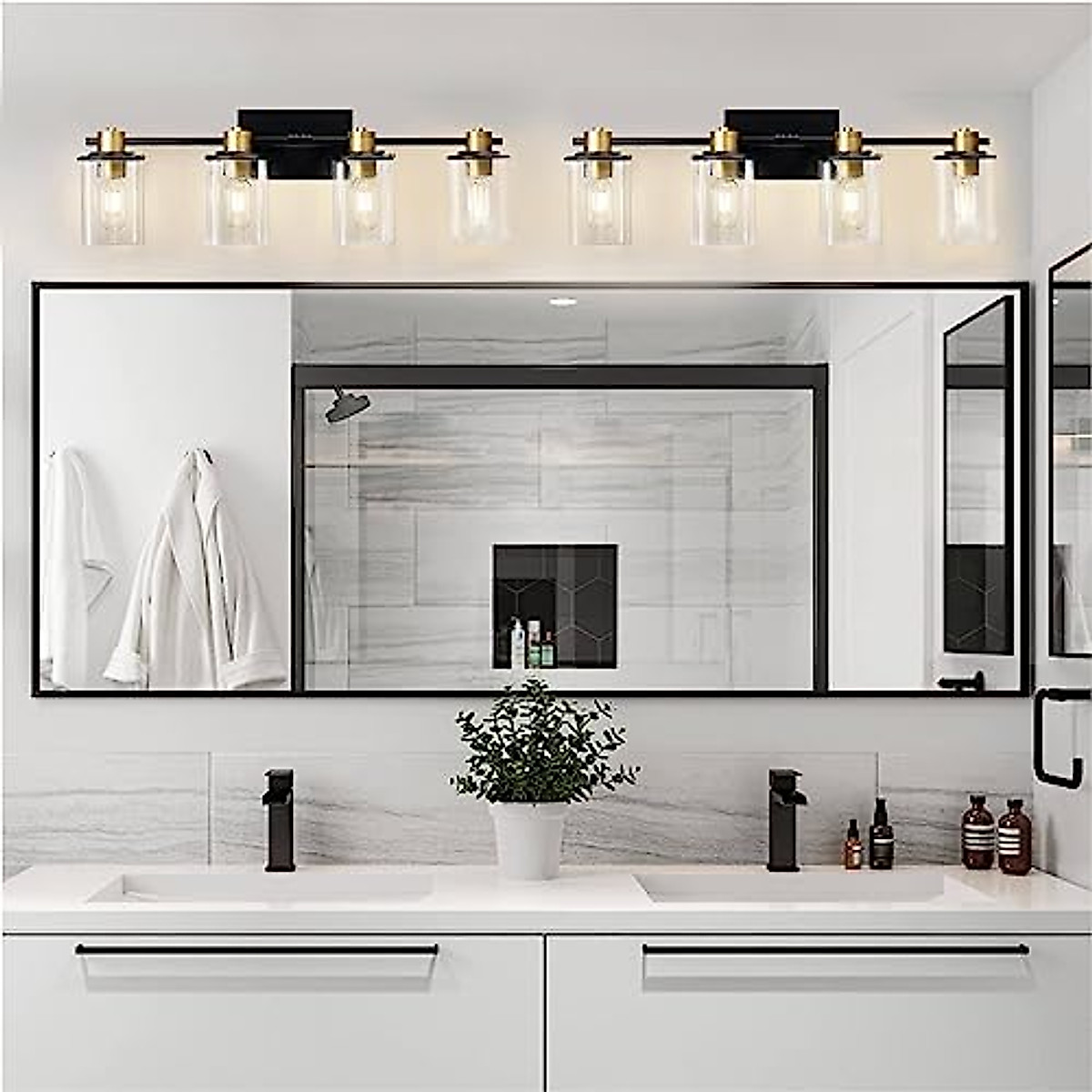 bulbeats 4-Light Gold Bathroom Light Fixtures, Bathroom Vanity Light Fixtures Over Mirror, Gold Bathroom Light Fixtures with Glass Shade for Bathroom Livingroom Kitchen Hallway Cabinet Porch…