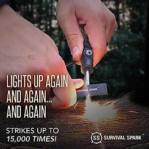 SharpSurvival Spark Fire Starter Kit - Magnesium Ferro Rod Fire Starter Kit with Compass and Whistle - Emergency Fire Starter Survival Multitool for Camping, Hiking, Hunting and more