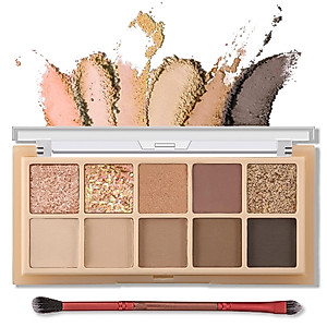 Erinde 10 Colors Eyeshadow Palette Makeup - Matte Shimmer Glitter Brown Eye Shadow, Ultra-Blendable, High Pigmented, Naturing-Looking, Neutral Nude Eyeshadow Palette with Professional Brush, Sunset