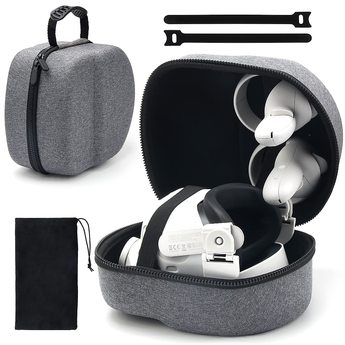Carrying Case for Oculus Quest 2, Catcan Hard Protective Carry Case with Cable Ties/Bags for Meta Quest 2, Lightweight Portable Travel Case Storage Bag for VR Gaming Headset/Controllers (Grey)