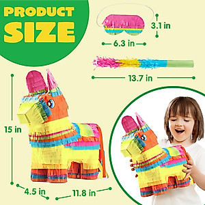 Cinco De Mayo Donkey Pinata for Kids Birthday Party, (13 x 20 x 5 in.) for Fun Fiesta Taco Party Supplies, Luau Event Photo Props, Mexican Theme Decoration, Carnivals Festivals, Taco Tuesday Event