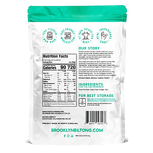 Brooklyn Biltong - Air Dried Grass Fed Beef Snack, South African Beef Jerky - Whole30 Approved, Paleo, Keto, Gluten Free, Sugar Free, Made in USA - 8 oz. Bag (Naked)
