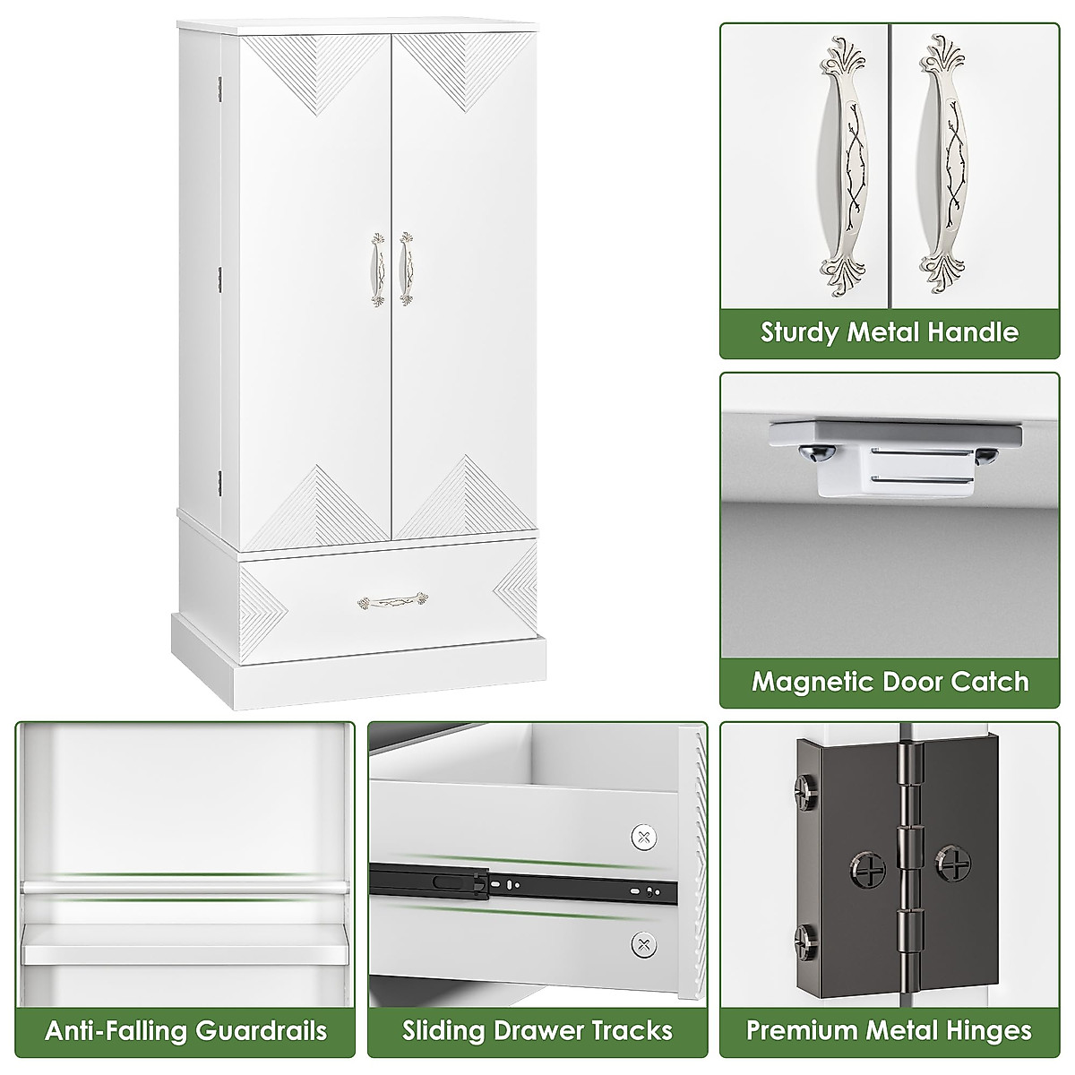 Bigbiglife 47" Kitchen Pantry Cabinet, Kitchen Storage Cabinet with Doors and Adjustable Shelves, Freestanding Buffet Cupboards with Drawer for Kitchen, Living Room and Dining Room, White