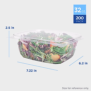 Karat 200 Count Clear PET Hinged Deli Take Out Containers - 32 oz Plastic Clamshell Food Containers, Disposable Square to Go Boxes, Ideal for Pasta Salads, Fruit, Deli Sides and More, FP-HDC32