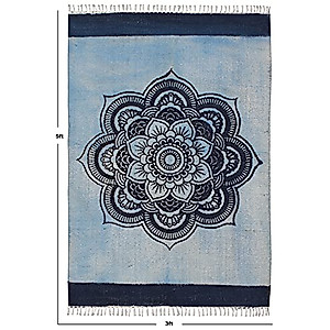 Casavani Indian Handmade Cotton Dhurrie Floral Blue & Black Area Rug Boho Kilim Flat Weave Rug Indoor Hall Room Decor Carpet Throw Rugs for Bedroom Living Room Bathroom Balcony 2x3 Feet