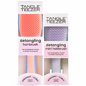 Tangle Teezer Ultimate Detangler Hairbrush Duo, Eliminates Knots & Reduces Breakage for All Hair Types, Regular & Travel-Size, Apricot Blaze and Wisteria Leaf