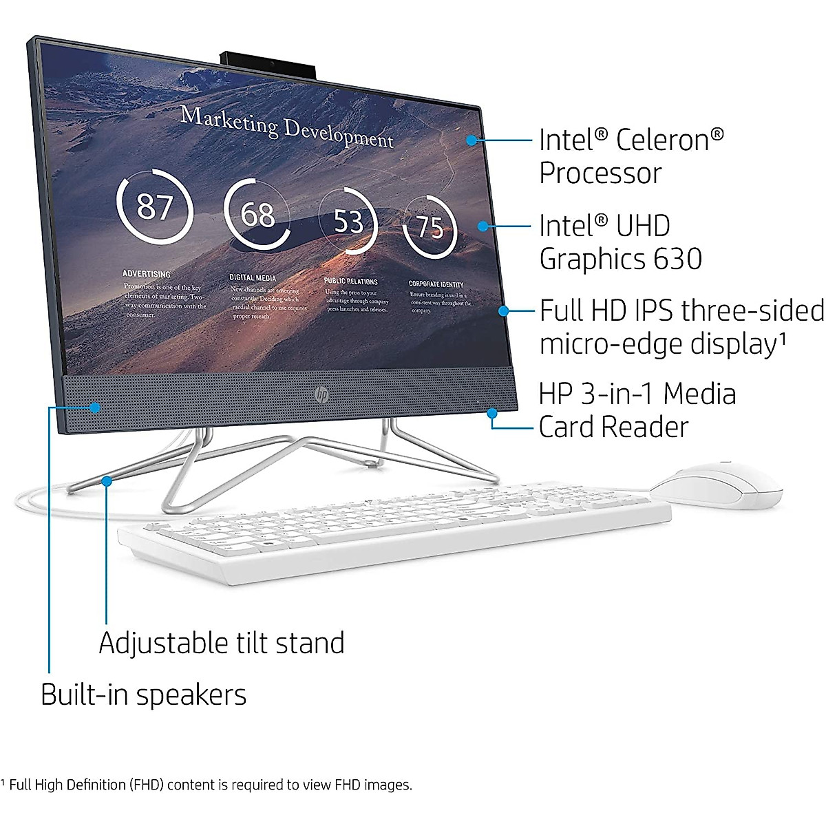 HP 22-Inch Full HD WLED All-in-One PC, Intel Celeron G5900T Dual-Core Processor, 16GB DDR4 RAM, 1TB PCIe NVMe M.2 SSD, Webcam, DVD-RW, Mouse & Keyboard Combo, Windows 10 Home, Blue