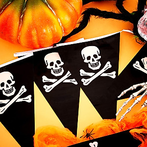 Tatuo 90 Pcs Pirate Banner Pirate Birthday Party Decorations Pirate Skull Pennant Flags Pirate Ship Triangle Banner Decor for Pirate Party Celebration Decor