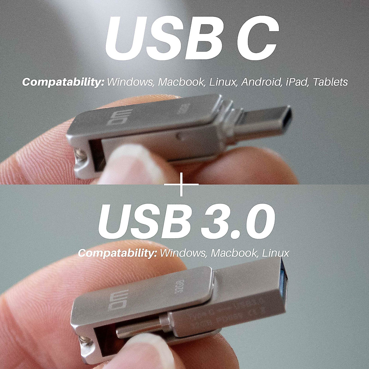 USB C and USB 3.0 Waterproof 32GB Flash Drive – 2 in 1 Type C USB with Ultra-Fast Transfer Speed – Dynon Metrics Machined Alloy Casing OTG Memory Stick – for iPad, Android, MacBook, PC, iPhone 15
