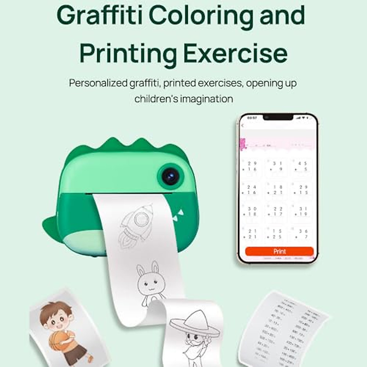 HXBER Mini Printer, Kids Camera Instant Thermal Printer 2.4 Inch Screen Dual Camera Support Timer Shooting 1080P Video Recording Thermal Inkless Printing with 3 Rolls White Print Paper+32G Memory