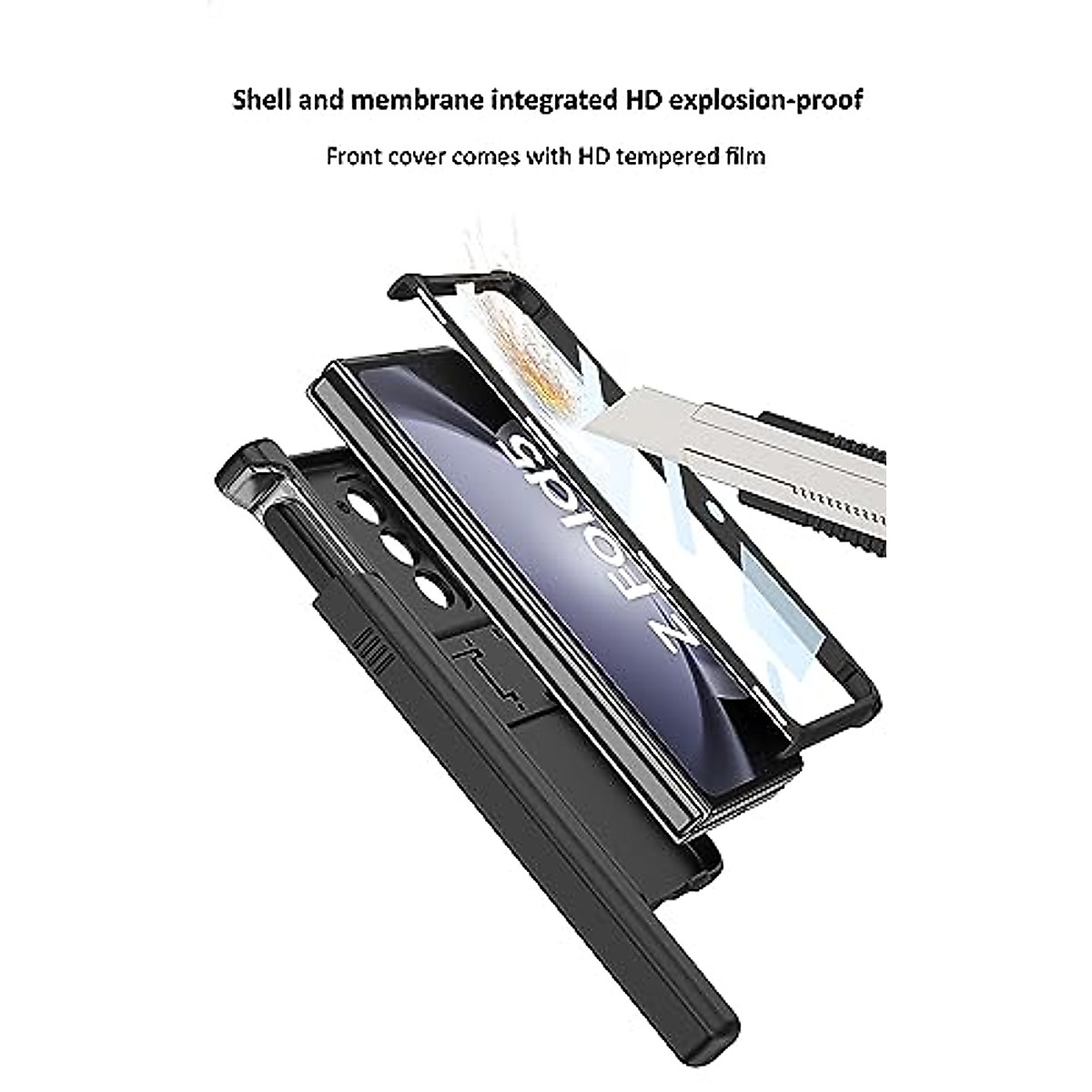 SHIEID Samsung Fold 5 Case with Hinge Protection, Galaxy Z Fold 5 Case Built-in Screen Protector & Kickstand & S Pen Slot Case for Samsung Galaxy Z Fold 5 2023, Blue