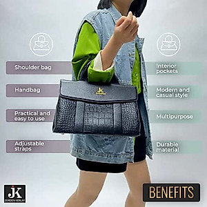 JORDEN KERLAY Black tote bag/Handbag for Women | Black faux leather Clutch bag Shoulder Bag Top-handle bag | Designer aesthetic black work professional bag for women