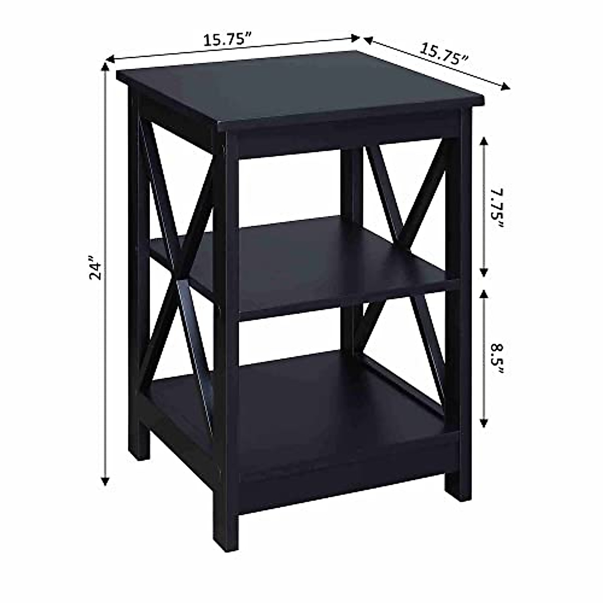 Convenience Concepts Oxford End Table with Shelves, Black