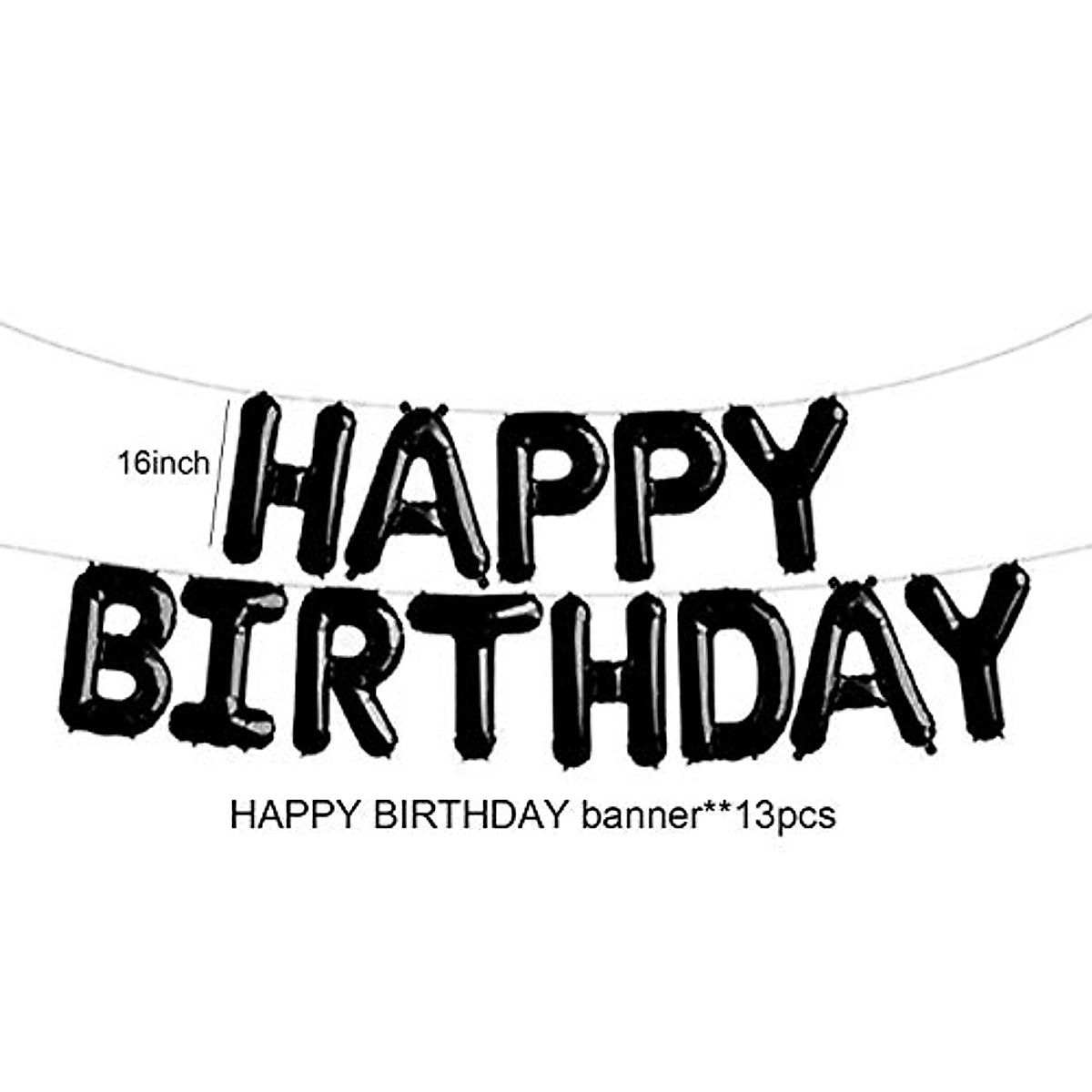 Haimimall Black Happy Birthday Sign Banner Balloons Birthday Party Decorations Black 13pcs Letters Balloons 2pcs Giant Star Foil Balloons 4pcs Confetti Balloons 10pcs Latex Balloons
