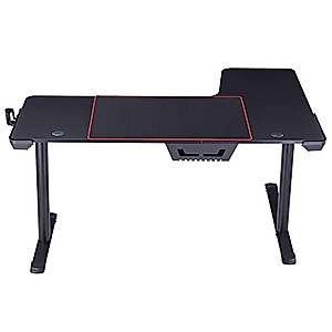 ioHOMES Kindira Modern Steel 65 in. L-Shaped Gaming Desk with USB Ports, PC Mouse Pad and Rotatable Cup-Holder for Home Office, Classroom, Study Room, Black
