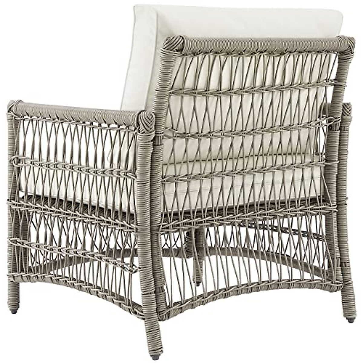 Crosley Furniture Thatcher Wicker Outdoor Chair for Porch, Deck, Backyard, Driftwood with Creme Cushions
