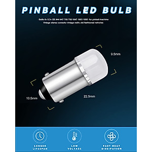 GE 44 47 755 756 1893 1895 1847 Bulb BA9S DC/AC 6.3V 6V Bayonet Led Bulb for Pinball Led Bulbs Pinball Machine Light Bulb Lamp, Pack of 10 (Warm White)