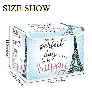 WELLDAY Perfect Day Paris Storage Baskets Foldable Cube Storage Bin with Lids and Handle, 16.5x12.6x11.8 In Storage Boxes for Toys, Shelves, Closet, Bedroom, Nursery