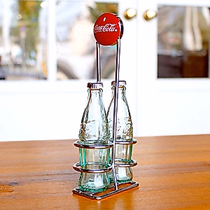 TableCraft Coca-Cola Salt and Pepper Shaker Set with Chrome Plated Metal Rack, Coca-Cola Salt and Pepper Shaker Set