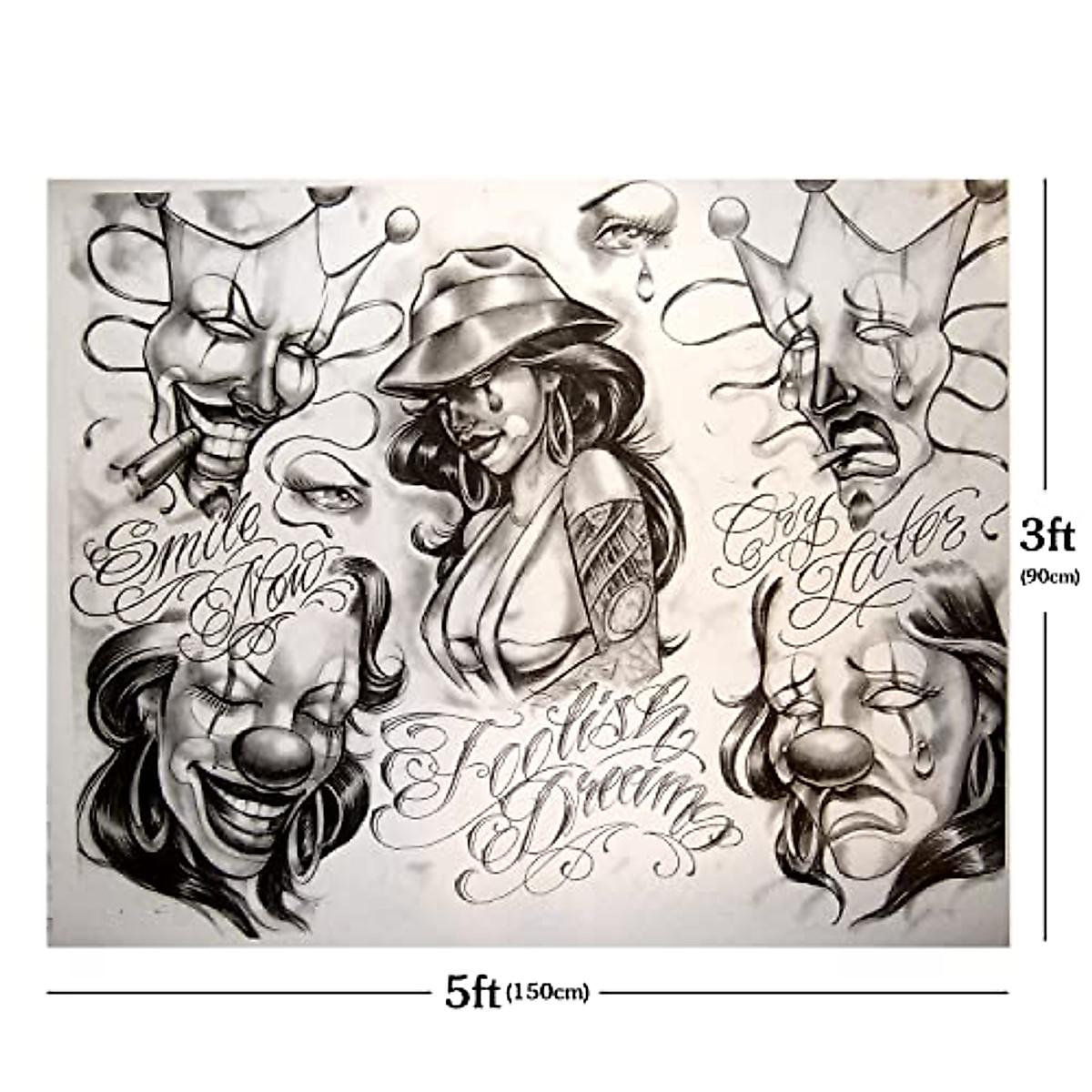 KEMAGU5x3Ft Smile Now Cry Later Backdrop Art Poster Photoshoot Room Wall Decor Aesthetics (60" x 36")