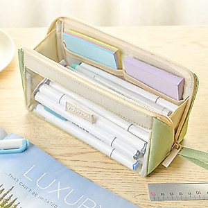 YOKUMA Clear Aesthetic Pencil Case Pouch for Girls Cute Kawaii Mark Pen Case Organizer Large Capacity for Kids Teen College Students Adults,Small Makeup Bag,Back to School Supplies (Green)