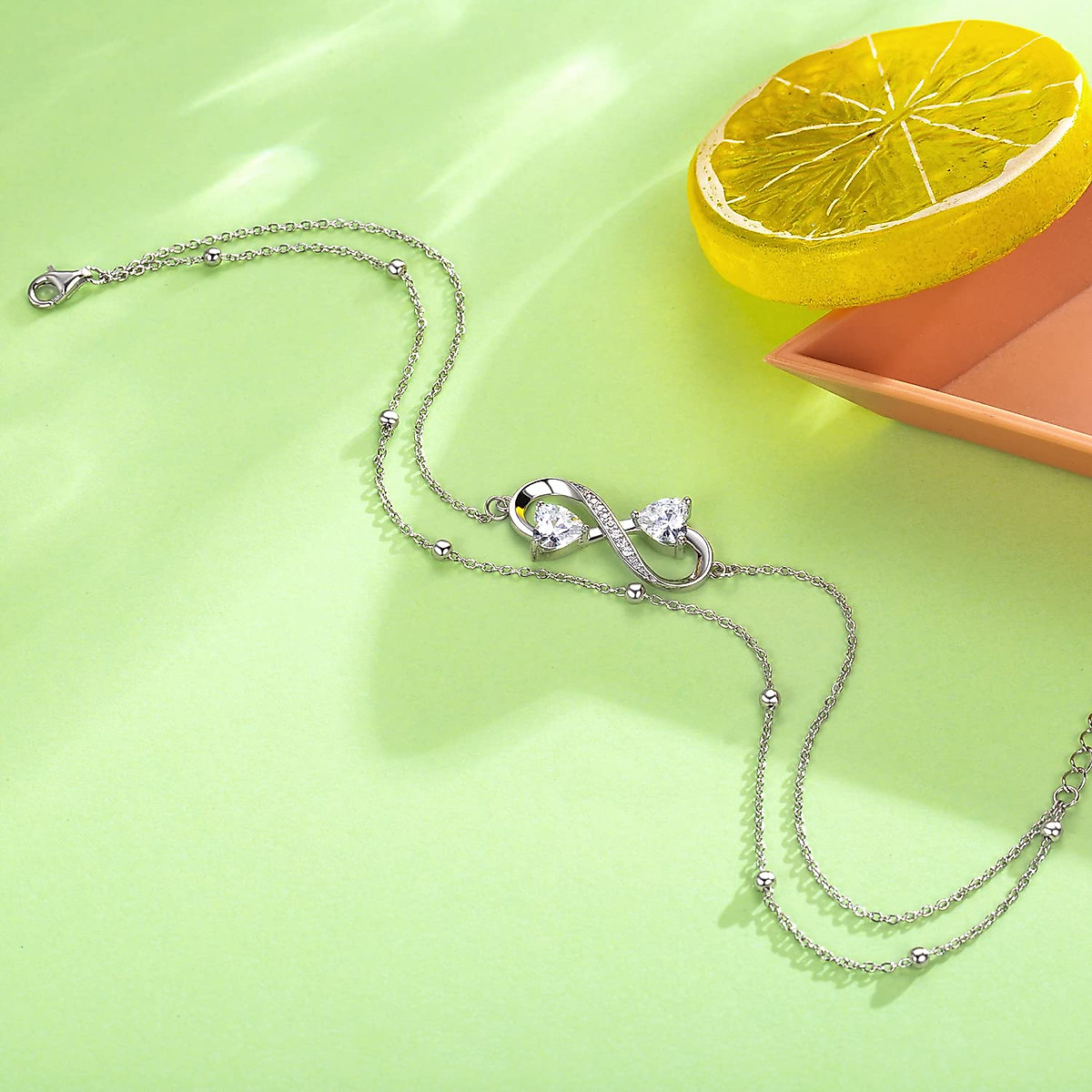 NINAMAID Anklet Bracelets For Women, 925 Sterling Silver Infinity Anklet For Women Adjustable Beach Women's Anklets Jewelry Gifts for Women