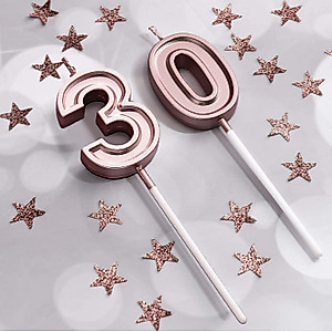 30th Birthday Cake Decorations Set Include 30th Birthday Candles Numeral 30 Cake Candles and Happy 30th Birthday Cake Toppers with Heart Star Cupcake Picks for Birthday Party (Rose Gold Series)