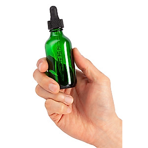 JUVITUS 2 oz / 60 ml Green Glass Boston Round Bottle with Graduated Measurement Dropper (6 Pack) + Funnel