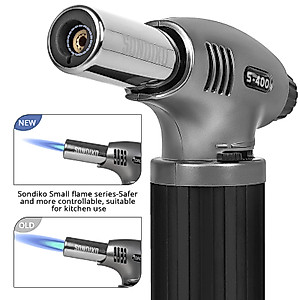 Sondiko Culinary Butane Torch, Black and Gray SP400, Fit All Small Butane Tanks with Safety Lock and Adjustable Flame for Desserts, Creme Brulee(Butane Gas Not Included)