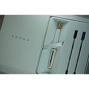 A.T. Cross Pearlescent White Medalist and 23KT Rose Gold Appointments and Cross signature mid Band Calaise Ballpoint Pen and two Bonus refills . A Gift Pen for Anyone and Any Occasion