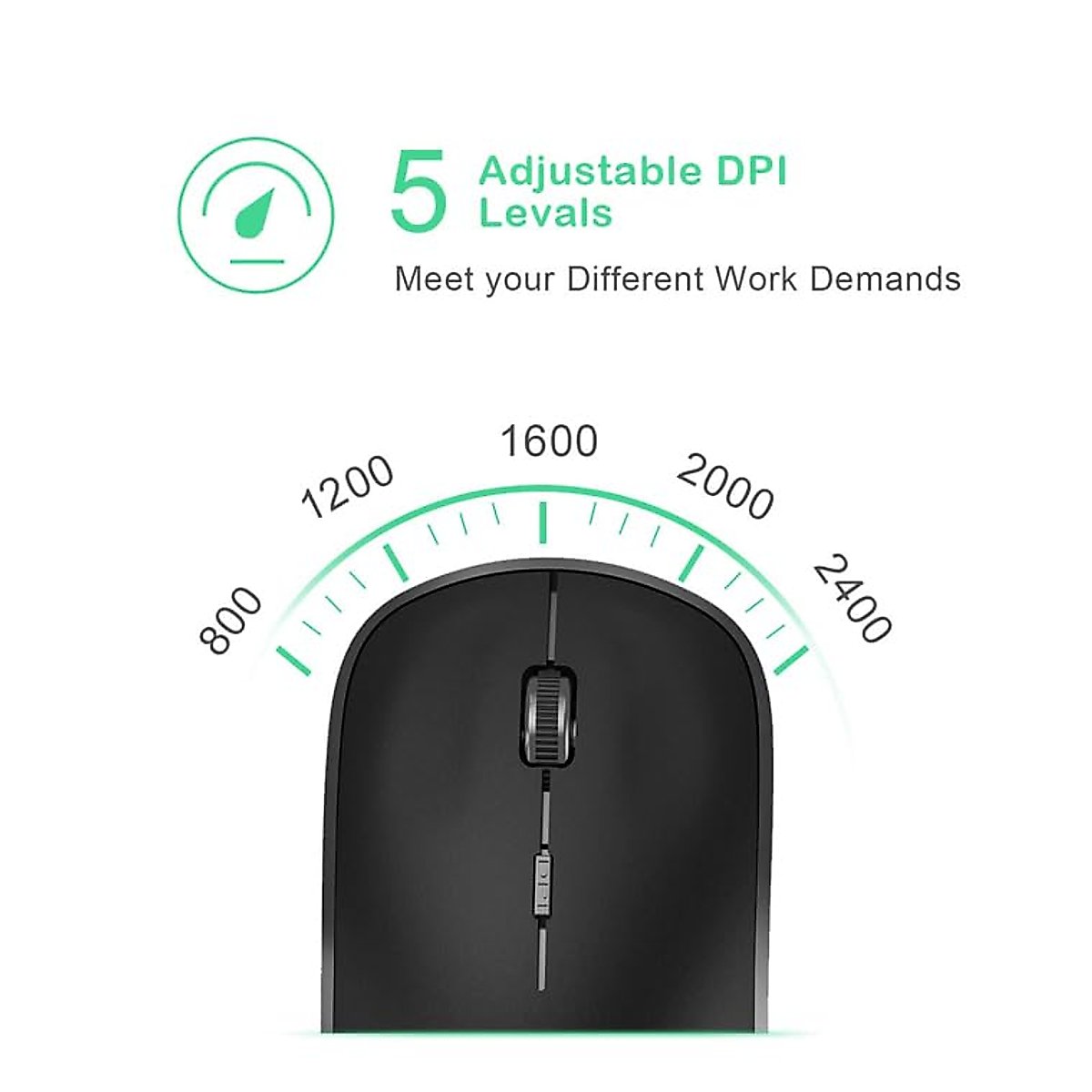 JOYACCESS Wireless Mouse, 2.4G Portable Slim Silent Computer Mouse Wireless with USB Nano Receiver, 2400 DPI, for Notebook, Laptop, PC - Black
